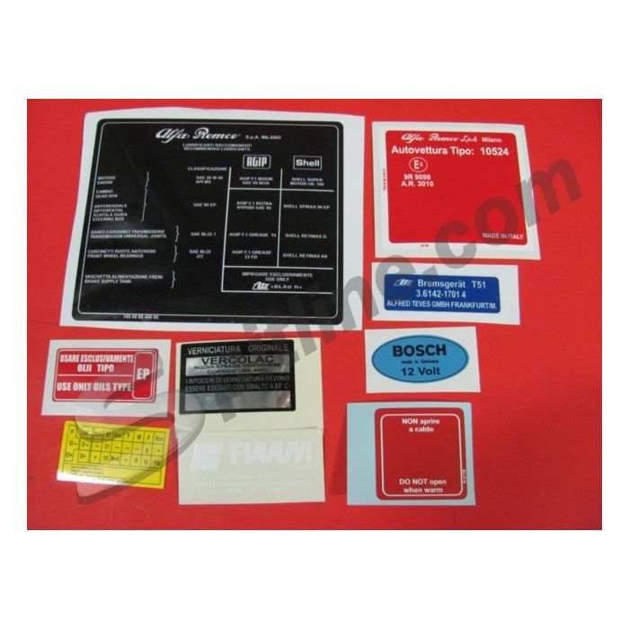 Kit adesivi vano motore Alfa Romeo Duetto 2000 Spider Veloce (Tipo 10524)