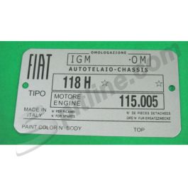 Targhetta identificativa dati Fiat 1500 Cabriolet (118H)